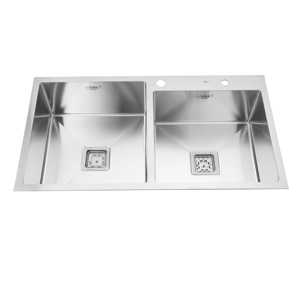 Hand crafted double bowl kitchen sink with tap hole 34 20 9, Hand ...